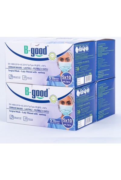 B-Good Filtreli 3 Katlı Lastikli Cerrahi Maske 4 Kutu (4*50) B-Good Filtreli 3 Katlı Lastikli Cerrahi Maske 4 Kutu (4*50)
