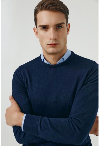 Ds Damat Regular Fit Lacivert Bisiklet Yaka Kazak