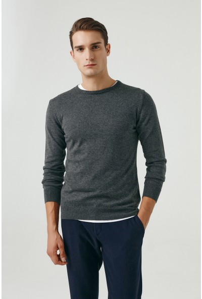 Ds Damat Regular Fit Antrasit Bisiklet Yaka Kazak