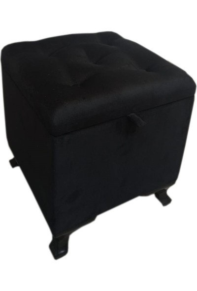 Ertok Sandıklı Puf Koltuk Siyah Kumaş Düğmeli 40 cm