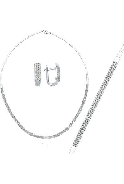 Bilezikci 3 Sıra Suyolu Beyaz Altın Takı Seti