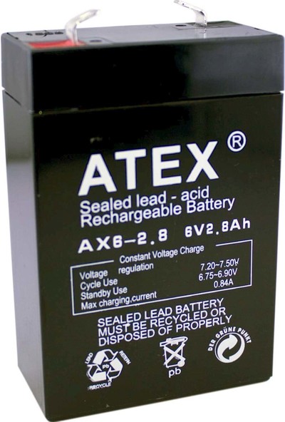 Atex AX-6V 2.8 Ah Kuru Akü K:20 Atex AX-6V 2.8 Ah Kuru Akü K:20