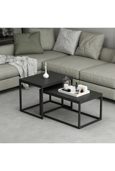 Minar Leka Metal Ayaklı Modern Orta Sehpa - Siyah Minar Leka Metal Ayaklı Modern Orta Sehpa - Siyah