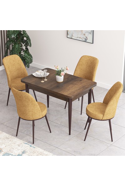 Canisa Concept Nil Serisi Barok Ahşap Desenli Yemek Masası Mutfak Masa Takımı+4 Adet Sandalye