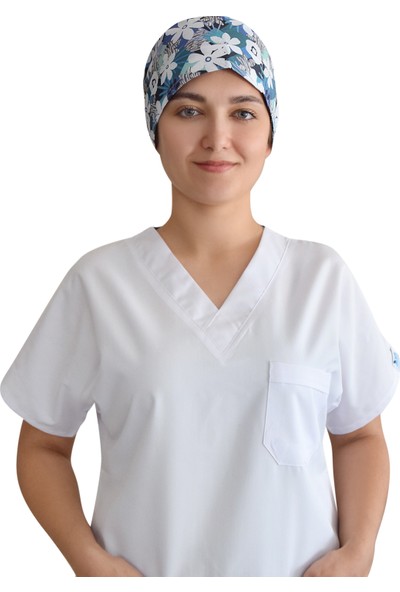 Nur Ortopedi Mavi Çiçekler Hemşire Doktor Cerrahi Ameliyathane Bonesi