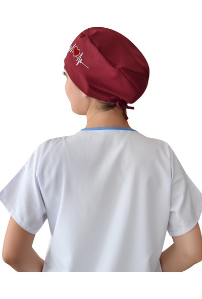 Nur Ortopedi Bordo Kalp Ritim Temalı Doktor Hemşire Hastane Bonesi Nur Ortopedi Bordo Kalp Ritim Temalı Doktor Hemşire Hastane Bonesi