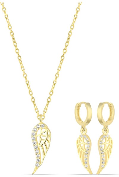 Herisson Silver Kadın 925 Ayar Gümüş Zirkon Beyaz Taşlı Kanat Set HNZRS1444