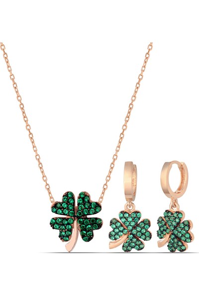Herisson Silver Kadın 925 Ayar Gümüş Zirkon Yeşil Taşlı Yonca Set HNZRS1442 Herisson Silver Kadın 925 Ayar Gümüş Zirkon Yeşil Taşlı Yonca Set HNZRS1442