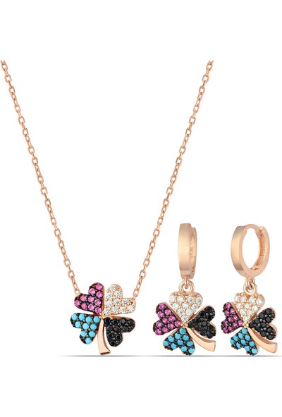 Herisson Silver Kadın 925 Ayar Gümüş Zirkon Mix Taşlı Yonca Set HNZRS1441 Herisson Silver Kadın 925 Ayar Gümüş Zirkon Mix Taşlı Yonca Set HNZRS1441