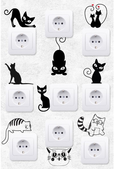 Tıklayakala - 9'lu Kedi Tasarımlı Priz Sticker -
