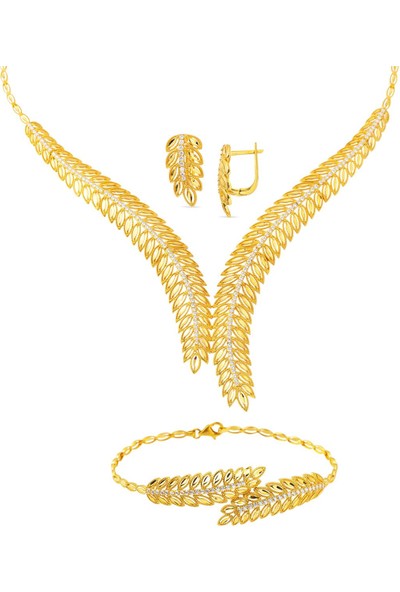 Bilezikci Balık Sırtı Taşlı Altın Takı Seti Bilezikci Balık Sırtı Taşlı Altın Takı Seti