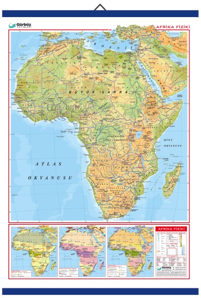 Edulab Afrika Fiziki Haritası Kaplamalı Edulab Afrika Fiziki Haritası Kaplamalı
