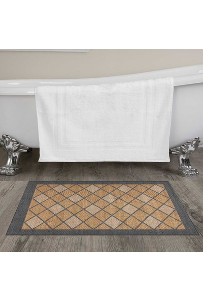 Else Halı Else Antrasit Kahve Gri Banyo Paspası Halı