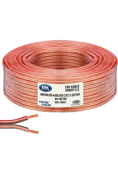Erk 50 m Hoparlör ve Ses Kablosu 2x2.5 Şeffaf Kırmızı Çizgili Erk 50 m Hoparlör ve Ses Kablosu 2x2.5 Şeffaf Kırmızı Çizgili