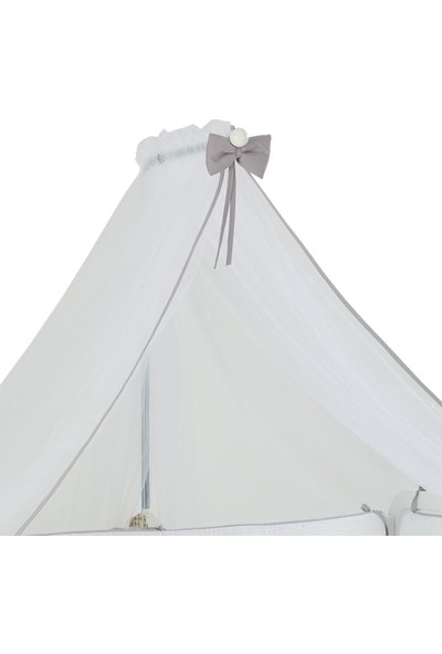 G&G Gri Fiyonklu Beyaz Cibinlik Tülü & Metal Cibinlik Askısı