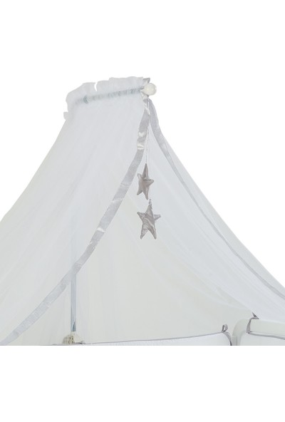 G&G Gümüş Yıldızlı Beyaz Cibinlik Tülü & Metal Cibinlik Askısı