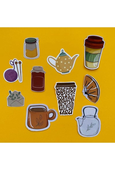 Paytak Moda Coffee Kahve Tasarımlı Karışık Renkli 10'lu Stickers Çıkartma PYTKSTK05 Paytak Moda Coffee Kahve Tasarımlı Karışık Renkli 10'lu Stickers Çıkartma PYTKSTK05