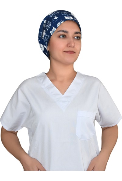 Nur Ortopedi Lacivert Kedili Doktor Hemşire Hastane Aşçı Cerrahi Bonesi