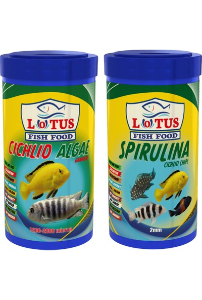Lotus Cichlid Algae 1000 ml + Spirulina 1000 ml Balık Yemi Lotus Cichlid Algae 1000 ml + Spirulina 1000 ml Balık Yemi
