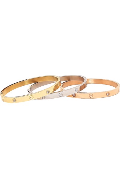 HEMA Üçlü Takım Paslanmaz Çelik Kadın Bileklik Cartier Model Zirkon Taşlı Kelepçe Bileklik HEMA Üçlü Takım Paslanmaz Çelik Kadın Bileklik Cartier Model Zirkon Taşlı Kelepçe Bileklik
