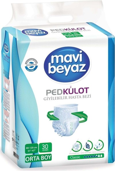 Mavi Beyaz Emici Külot Yetişkin Hasta Bezi Orta Boy-Medium 30 Kullanım Mavi Beyaz Emici Külot Yetişkin Hasta Bezi Orta Boy-Medium 30 Kullanım
