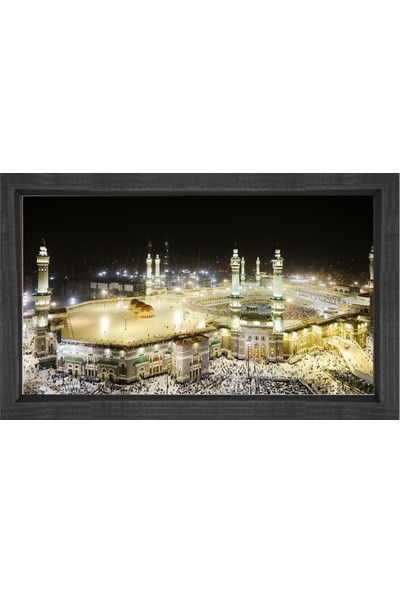 Deniz Çerçeve Kabe Manzarası Tablosu Siyah Ahşap Çerçeve