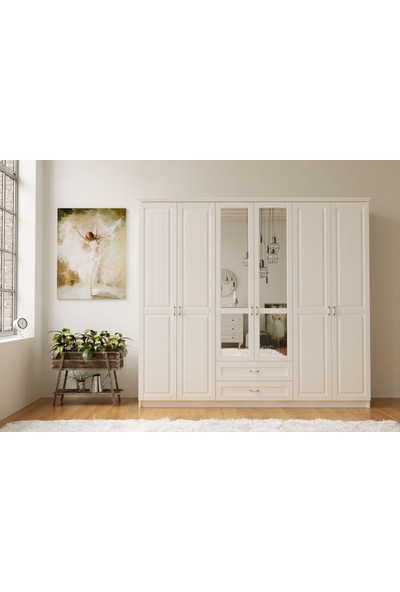 Rabi Mobilya Kardelen Country 6 Kapak 2 Çekmeceli Gardırop
