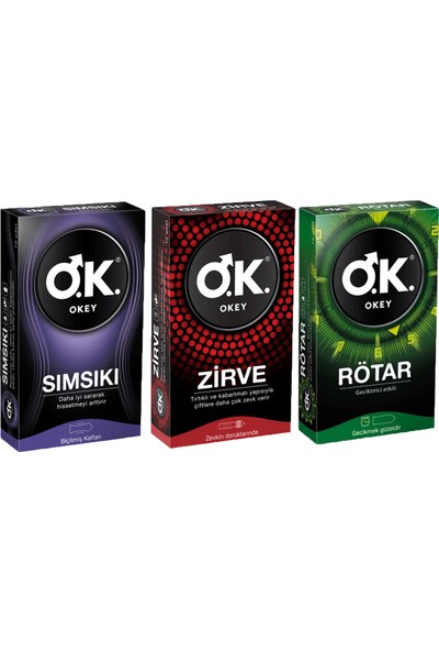 Okey Prezervatif Karışık 3'lü Set Okey Prezervatif Karışık 3'lü Set