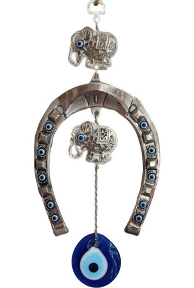 Yanaryıldızı Fil Figürlü Nazar Boncuklu At Nalı Duvar Süsü