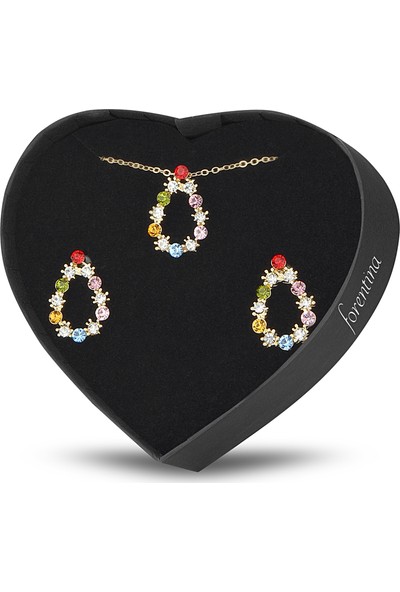 Forentina Altın Kaplama Renkli Taşlı Kolye Küpe PS1422