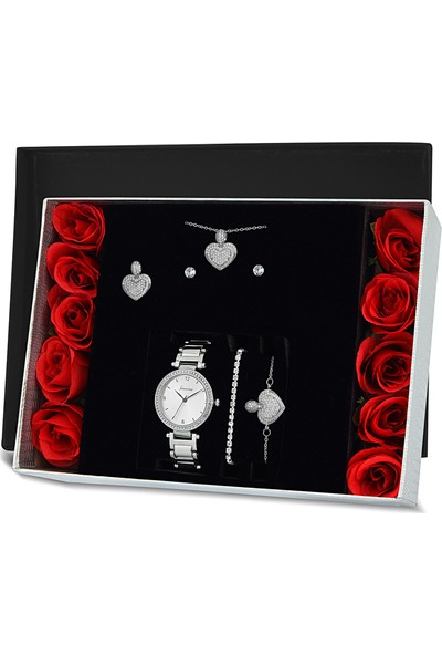 Forentina Kalpli Kolye Küpe Bileklik Yüzük Saat Hediye Seti PS1558