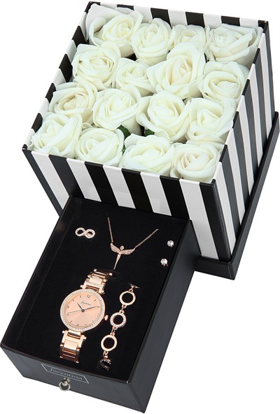 Forentina Beyaz Güllü Kutuda Melek Kolye Küpe Bileklik Yüzük Saat Set PS1552 Forentina Beyaz Güllü Kutuda Melek Kolye Küpe Bileklik Yüzük Saat Set PS1552
