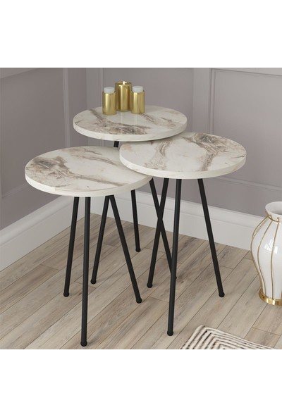 Pratico Zigon Sehpa Beyaz Mermer 3'lü Boru Ayak Pratico Zigon Sehpa Beyaz Mermer 3'lü Boru Ayak