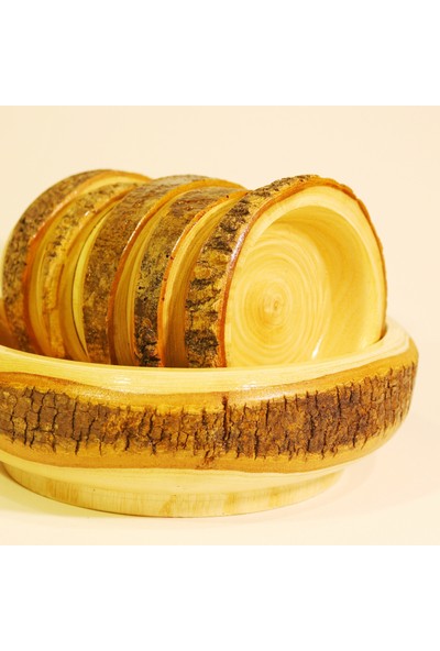 Sağlar Ahşap Çerezlik Doğal Ahşap Çerezlik Seti 7 Parça