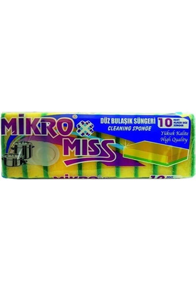 Mikromiss Bulaşık Süngeri 10'lu Düz Sünger Renkli