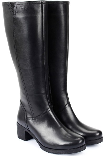 Gönderi® Hakiki Deri Yuvarlak Burun Kauçuk Taban Topuklu Fermuarlı Kadın Günlük Çizme 46529