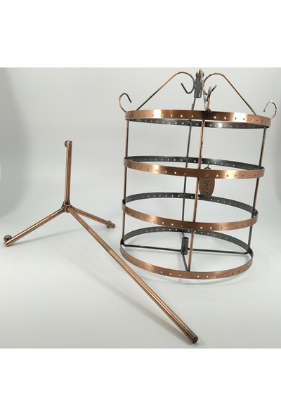 Özer Kutu Metal Dönerli Küpe Standı Yuvarlak Orta Bronz