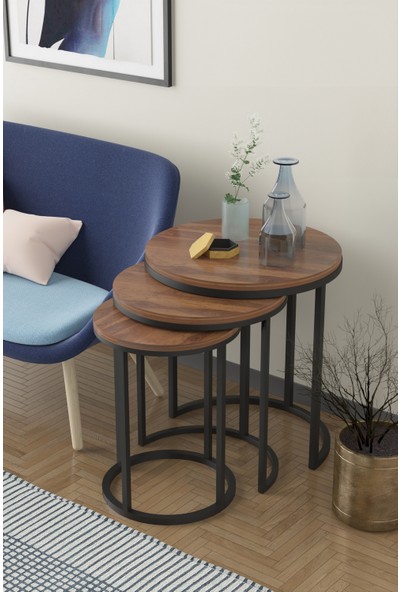 Evdemo Arlo Zigon Sehpa Takımı Ceviz Siyah