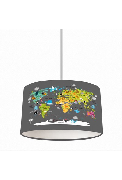 JUNİOR Sevimli Hayvanlı Dünya Haritası Cocuk Odası Sarkıt Avize