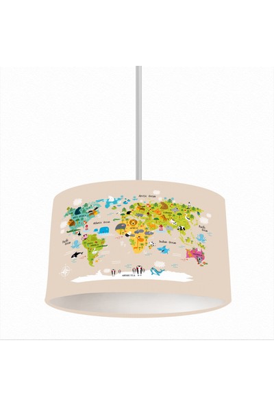 JUNİOR Sevimli Hayvanlı Dünya Haritası Cocuk Odası Sarkıt Avize