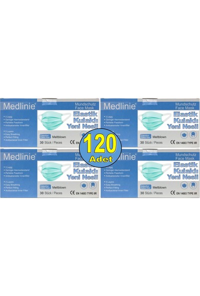 Medlinie Yumuşak Elastik Kulaklı Meltblown Filtreli 3 Katlı Açık Yeşil Cerrahi Maske 30'lu x 4 Adet Medlinie Yumuşak Elastik Kulaklı Meltblown Filtreli 3 Katlı Açık Yeşil Cerrahi Maske 30'lu x 4 Adet