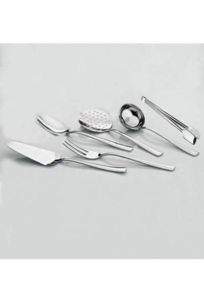 Nehir Sahra Sade 6 Parça Servis Takımı, Kepçe,kevgir,kaşık,kürek,kevgir,ızgara Maşası