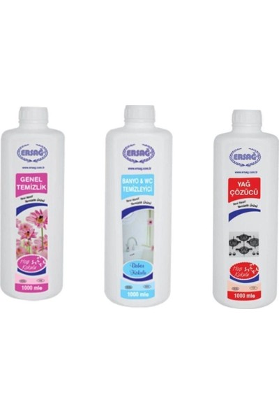 Ersağ Temizlik Seti - Genel Temizlik + Yağ Çözücü + Banyo Wc 1000 ml