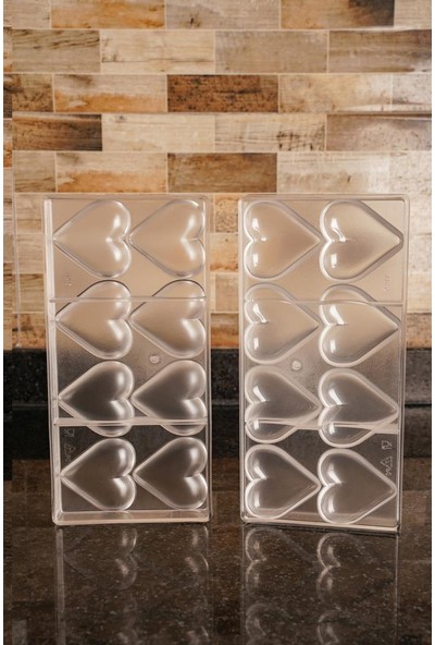 Globy Polikarbon 3D Kalp Desenli Çikolata Kalıbı 8'li