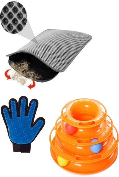 Tineke Tower Of Tracks Kedi Oyuncağı + Tüy Toplama Eldiveni + Elekli Kedi Tuvalet Paspası (Gri) Tineke Tower Of Tracks Kedi Oyuncağı + Tüy Toplama Eldiveni + Elekli Kedi Tuvalet Paspası (Gri)