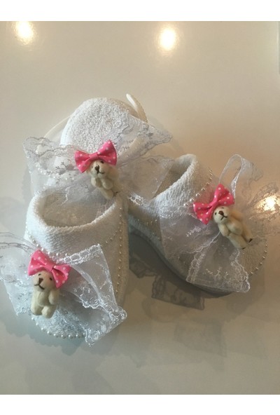 Azebu Ayıcıklı Güpürlü Lohusa Terliği Takımı