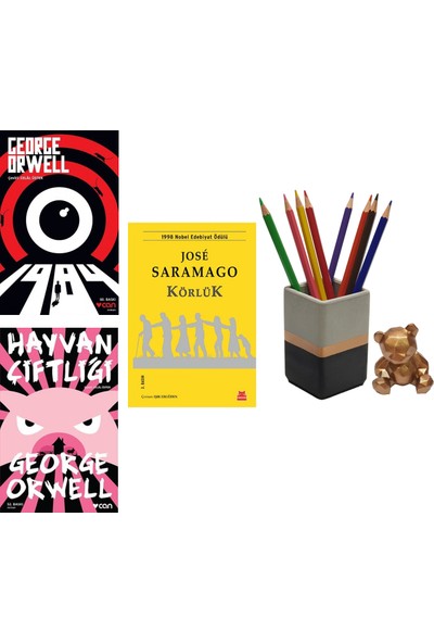 1984 + Hayvan Çiftliği + Körlük - Jose Saramago ve George Orwell 3 Kitap Set + Betonsu Tasarım Kalemlik Seti 1984 + Hayvan Çiftliği + Körlük - Jose Saramago ve George Orwell 3 Kitap Set + Betonsu Tasarım Kalemlik Seti