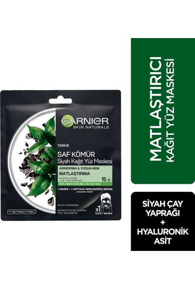 Garnier Skin Naturals Kömürlü Kağıt Yüz Maskesi Siyah Çay