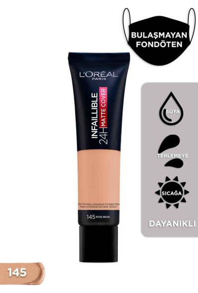 L'Oréal Paris Infaillible 24H Matte Cover Yüksek Kapatıcı Fondöten - 145 Rose Beige L'Oréal Paris Infaillible 24H Matte Cover Yüksek Kapatıcı Fondöten - 145 Rose Beige
