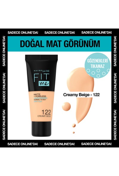 Maybelline New York Fit Me Matte+Poreless Fondöten - 122 Creamy Beige Maybelline New York Fit Me Matte+Poreless Fondöten - 122 Creamy Beige